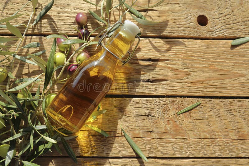 Olive Oil with Olive Tree Branches Stock Image - Image of space ...