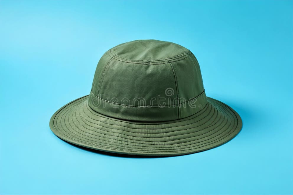 Olive Sun Hat Mockup on Solid Sky Blue Background Stock Illustration ...