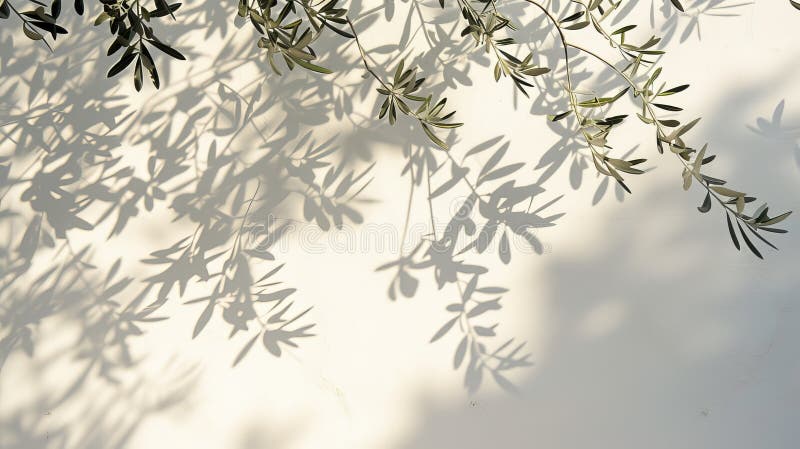 Olive Tree Branches Casting Shadows on a White Wall Stock Image - Image ...