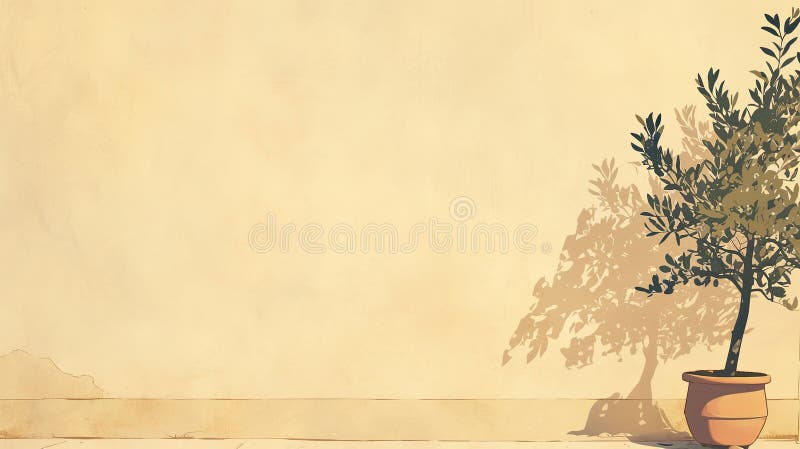 Olive Tree Casting Shadow on Rustic Beige Wall Outdoors Stock ...