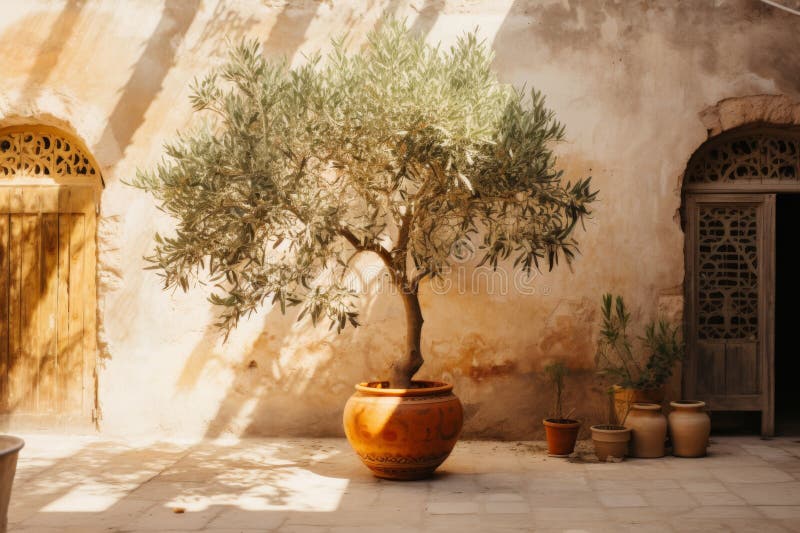 Olive tree in a courtyard stock photo. Image of foliage - 310312090