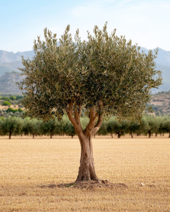 Olive tree in a field stock illustration. Illustration of trunk - 345842784
