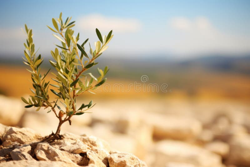 Olive Tree Growing on the Rocks Against the Background of Palestine ...
