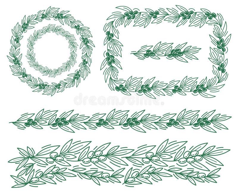 Olive Tree Kit. Branches Floral Ornament. Line Pattern Background ...