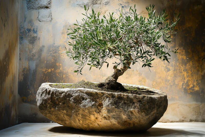 Olive Tree in a Large Stone Pot, Mediterranean Style Stock Illustration ...