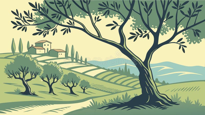 Olive Tree in Orchard, Mediterranean Agriculture Scene Vector Design ...
