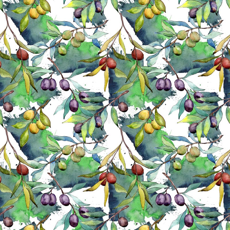 Olive Tree Pattern in a Watercolor Style. Stock Illustration ...