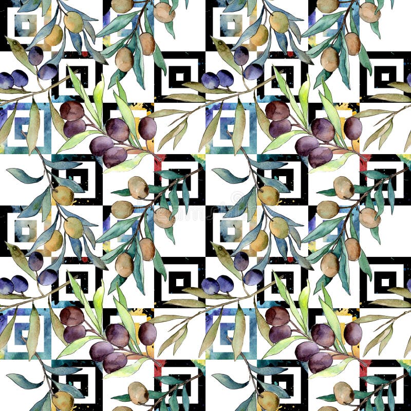 Olive Tree Pattern in a Watercolor Style. Stock Illustration ...