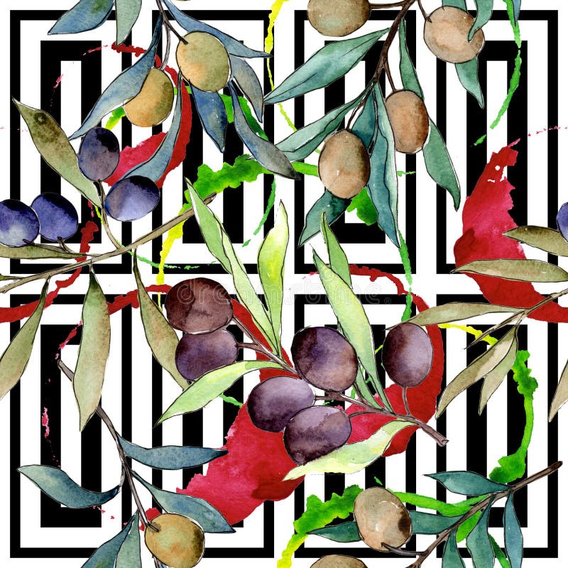 Olive Tree Pattern in a Watercolor Style. Stock Illustration ...