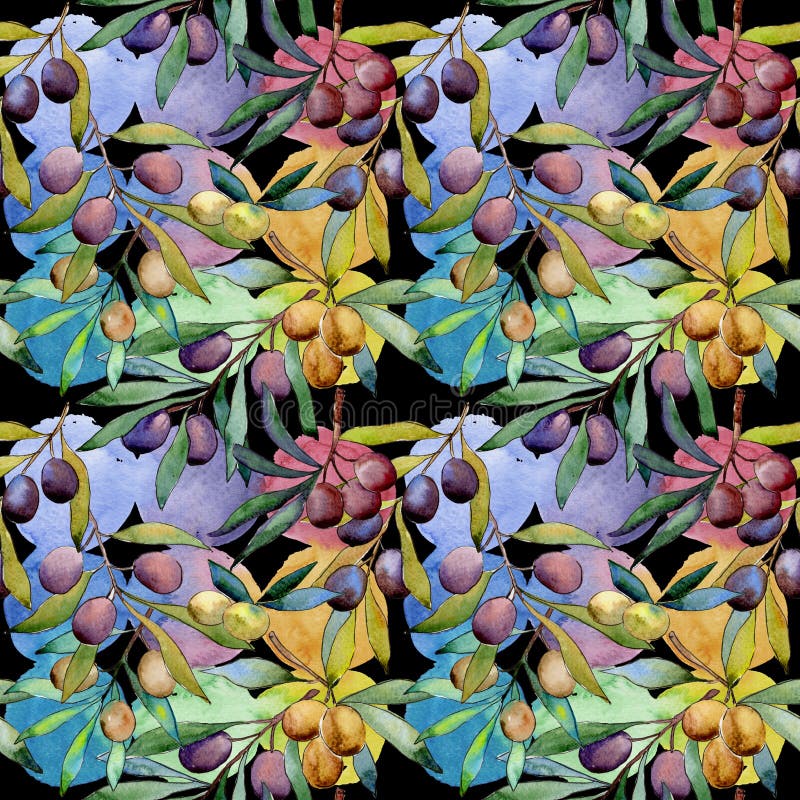 Olive Tree Pattern in a Watercolor Style. Stock Illustration ...