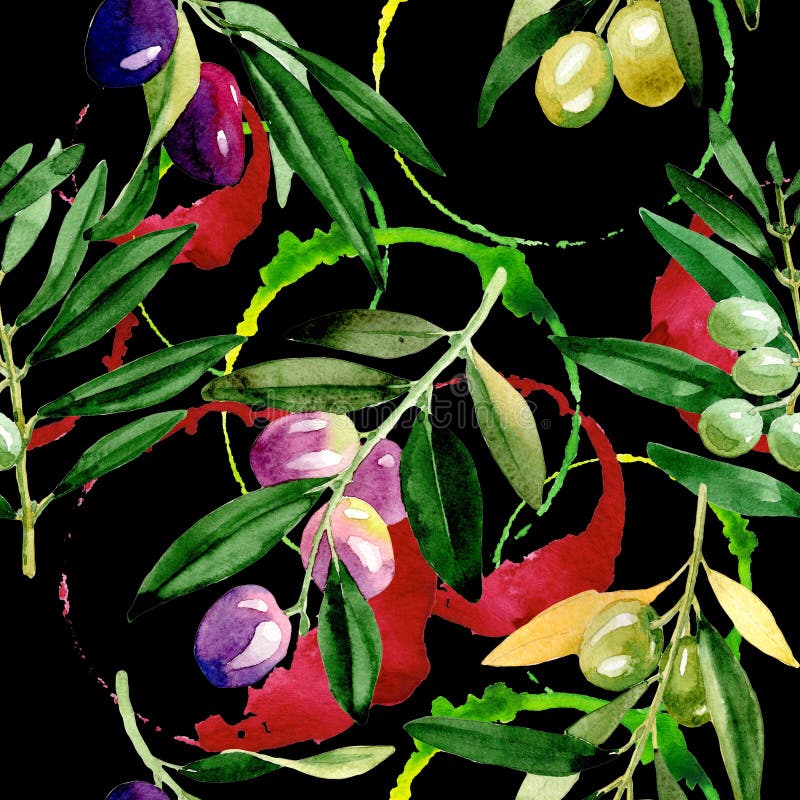 Olive Tree Pattern in a Watercolor Style. Stock Photo - Image of olives ...