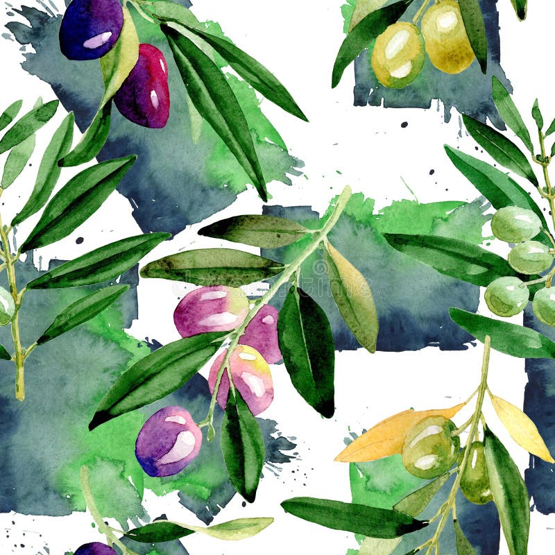 Olive Tree Pattern in a Watercolor Style. Stock Illustration ...