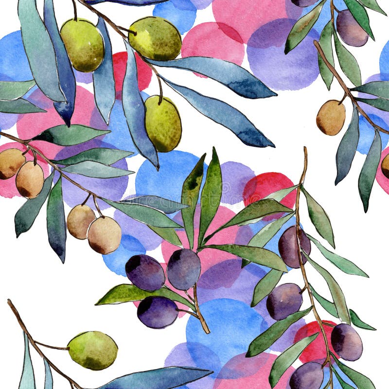 Olive Tree Pattern in a Watercolor Style. Stock Illustration ...