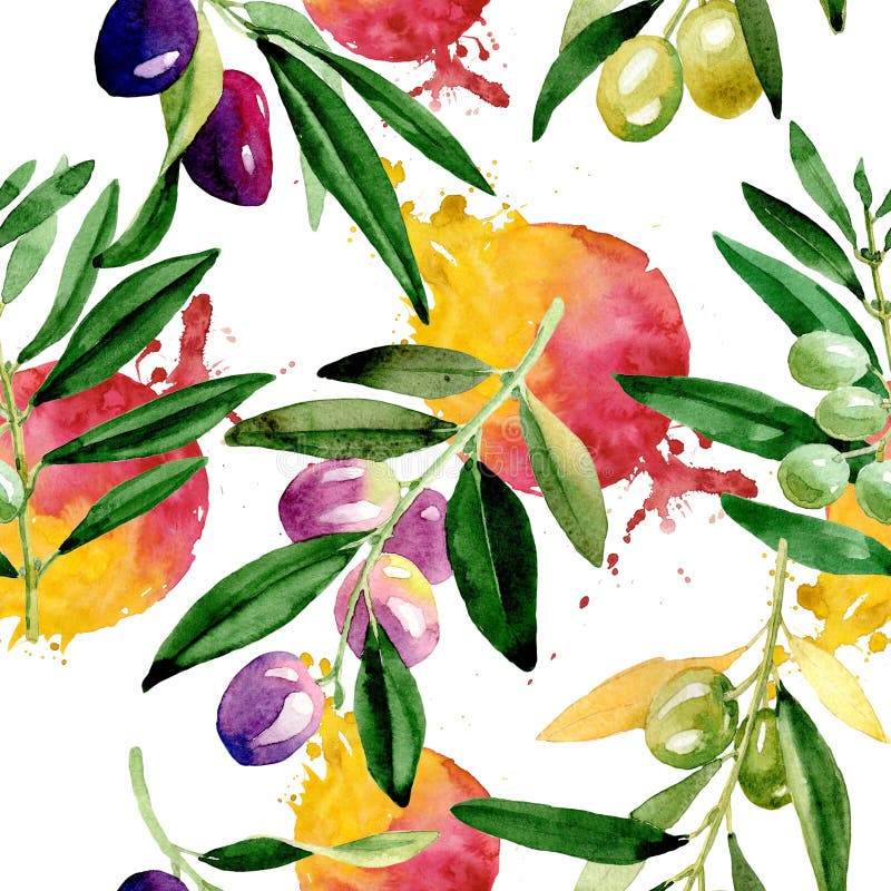 Olive Tree Pattern in a Watercolor Style. Stock Illustration ...