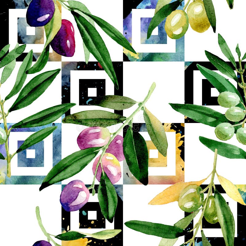 Olive Tree Pattern in a Watercolor Style. Stock Illustration ...