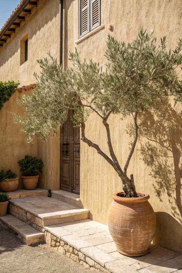 Olive Tree Shadow on Beige Rustic Wall with Clay Pot Stock Illustration ...