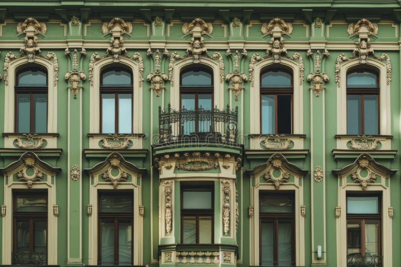 Olive Wall and Windows of Classical Building Facade in Rome. Detailed ...