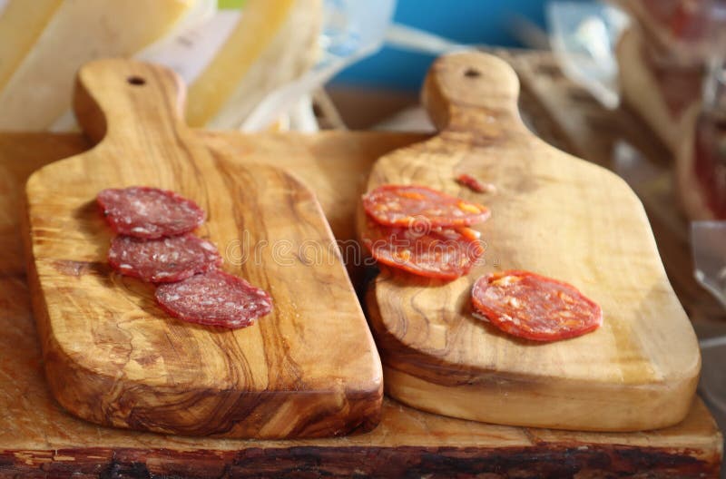 Olive Wood Cutting Board with Cold Cuts Stock Photo - Image of pork ...