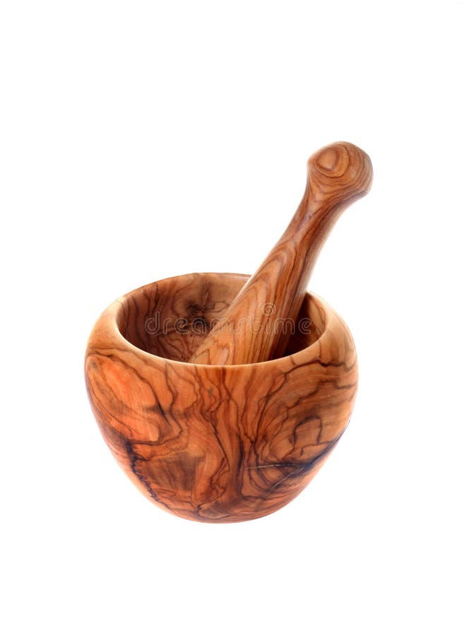 Olive Wood Mortar and Pestal Stock Photo - Image of isolation, wooden ...