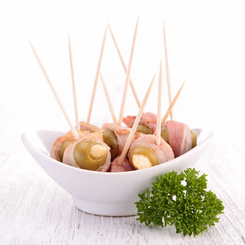 Olive wrapped in bacon stock image. Image of almond, baked - 30879605