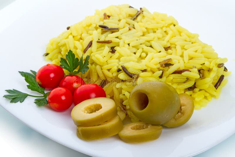 Olives with cooked rice stock photo. Image of food, eating - 105590752