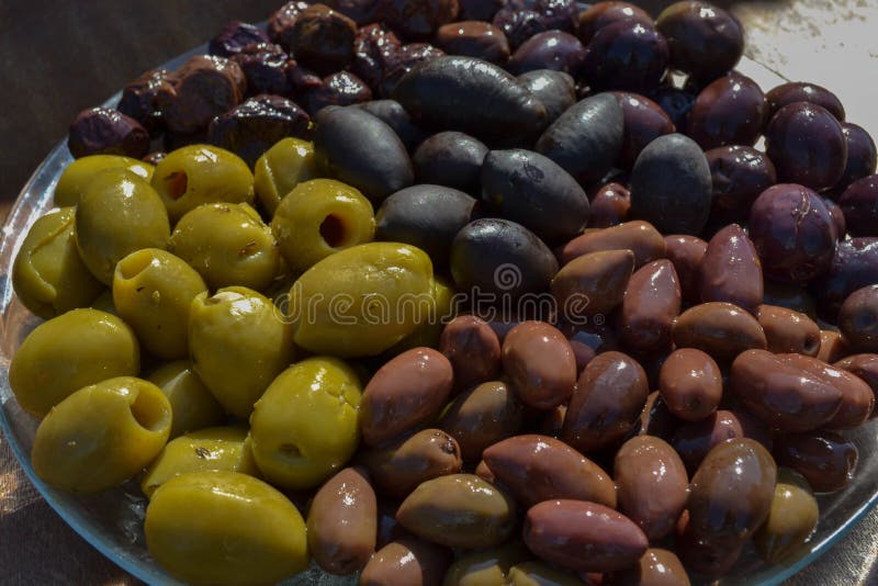 Olives Different Colors and Stuffed Peppers Stock Image - Image of bowl ...