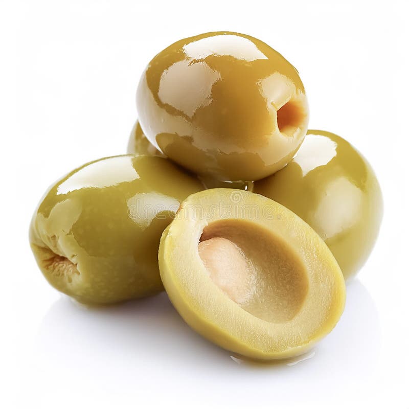 Olives Fruit, Peeled or Cut on a Natural White Stock Image - Image of ...