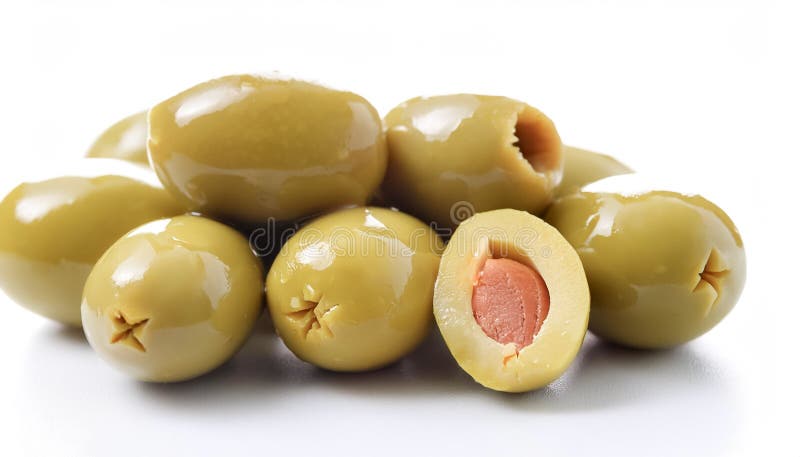 Olives Fruit, Peeled or Cut on a Natural White Stock Image - Image of ...