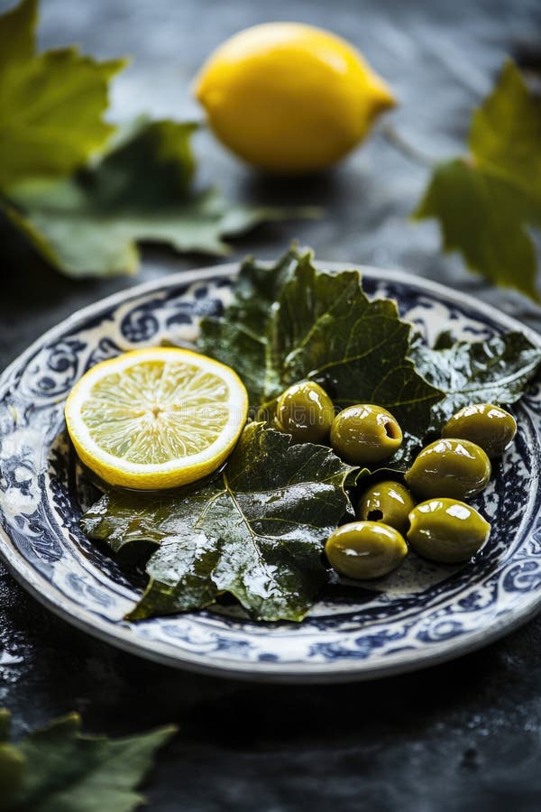 Olives and Lemon on Table stock photo. Image of table - 378660952