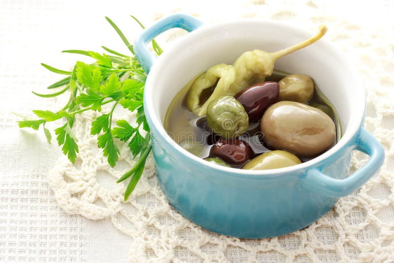 Olives in little pot stock image. Image of white, cloth - 93166989