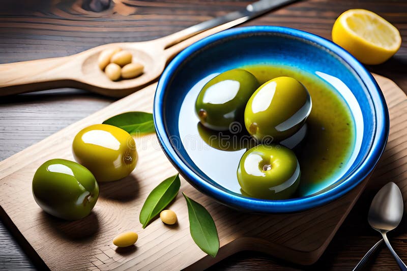 Olives and Olive Oil, Mediterranean Diet Concept. Generative AI Stock ...
