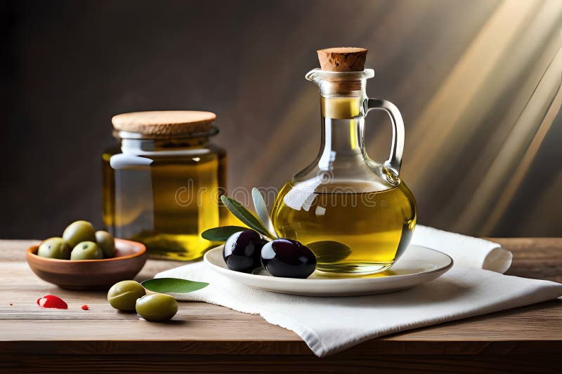 Olives and Olive Oil, Mediterranean Diet Concept. Generative AI Stock ...