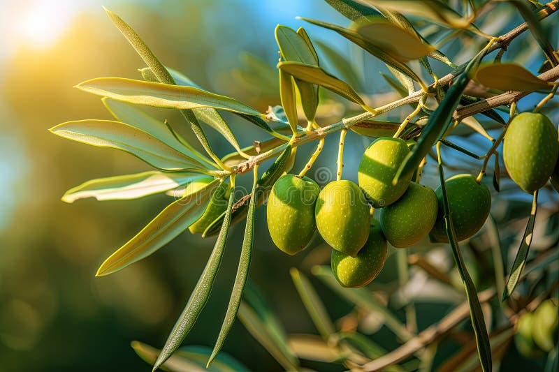 Olives on Olive Tree Branch. Generative AI Stock Illustration ...