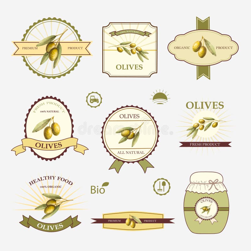 Olives, Set of Label Design Stock Vector - Illustration of market, farm ...