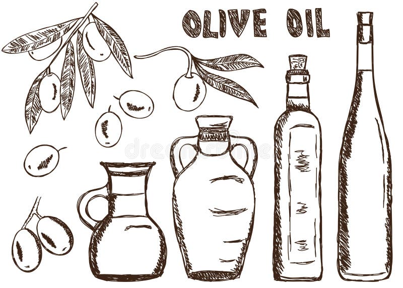Oliwa z oliwek doodles ilustracja wektor. Ilustracja złożonej z roślina ...