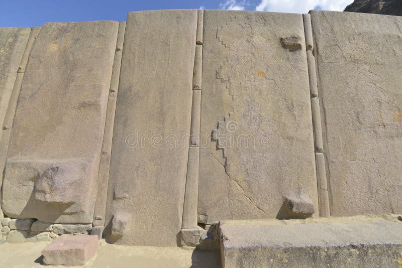 Wall of the Six Monoliths at Inca Fortress in Ollantaytambo, Per Stock ...