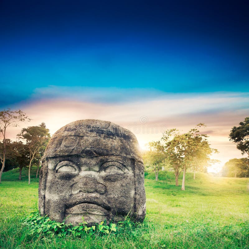 Olmec Colossal Head in the City of La Venta, Tabasco Stock Photo ...