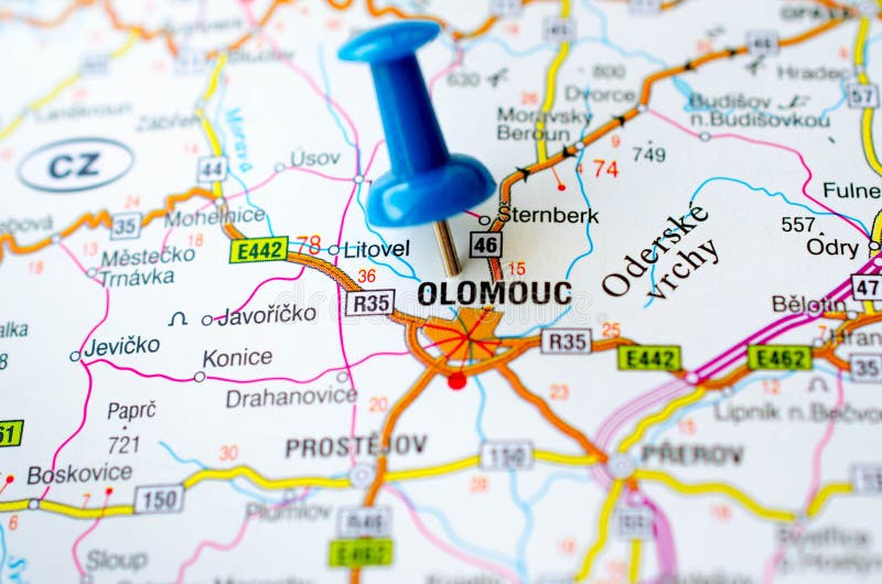 Olomouc en mapa foto de archivo. Imagen de papel, correspondencia ...