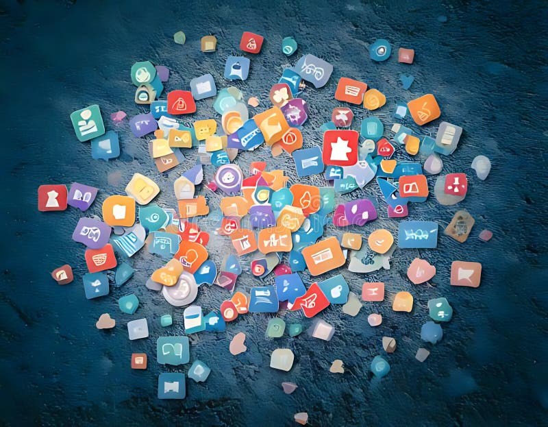 Olorful App Icons Scattered on a Blue Surface, Representing Various Digital Services Stock ...