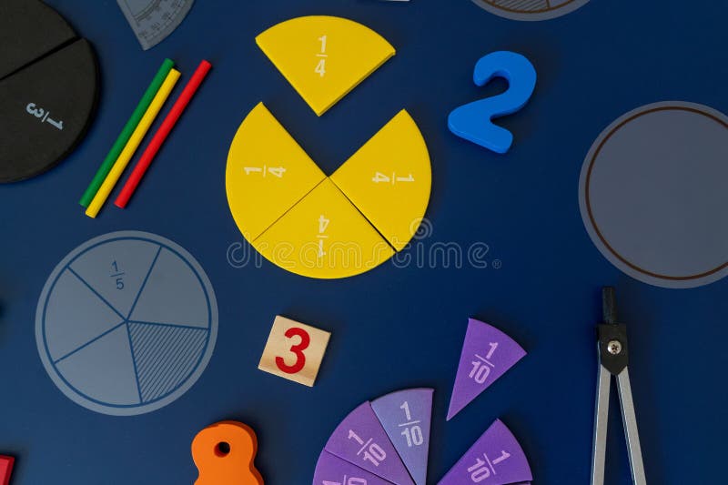 ?olorful Math Fractions on Blue Background. Interesting Math for Kids ...
