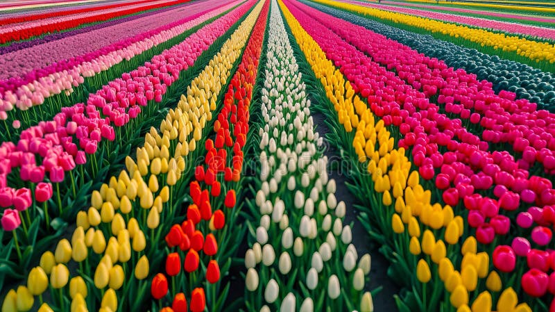 ?olorful Tulip Fields, Top Aerial View Stock Image - Image of ...