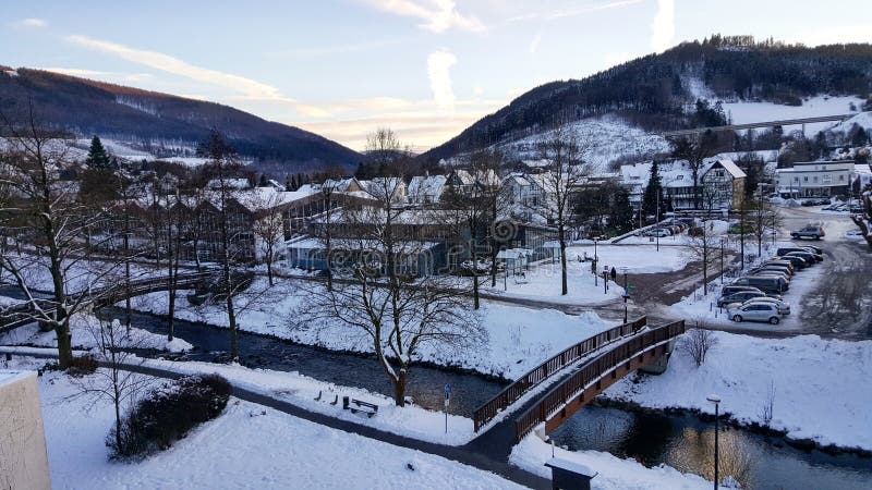 Olsberg City View with the River in Winter Stock Image - Image of ...