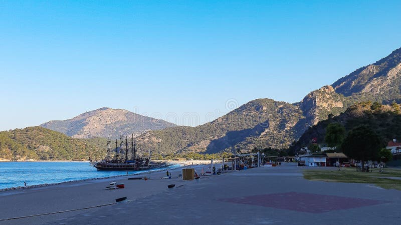 Oludeniz Beach Turkey See Mountain Stock Image - Image of boat, people ...