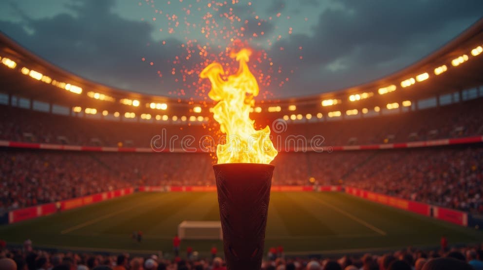 The Olympic Flame Alights the Stadium. Stock Illustration ...