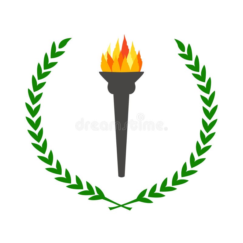 Olympic Flame Burning Torch with Laurel Wreath Green Leaves Circle ... Olympic Flame Burning Torch with Laurel Wreath Green Leaves Circle ...