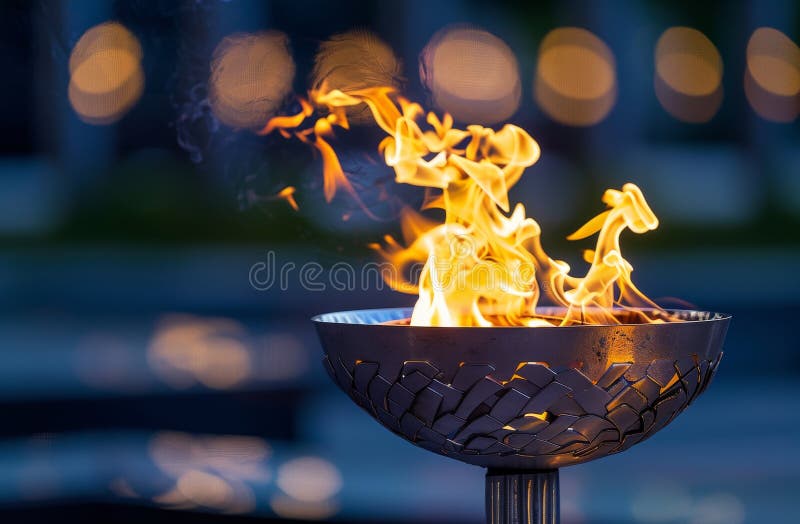 The Olympic Flame in an Elegant Metal Bowl. Generative AI. Stock ...