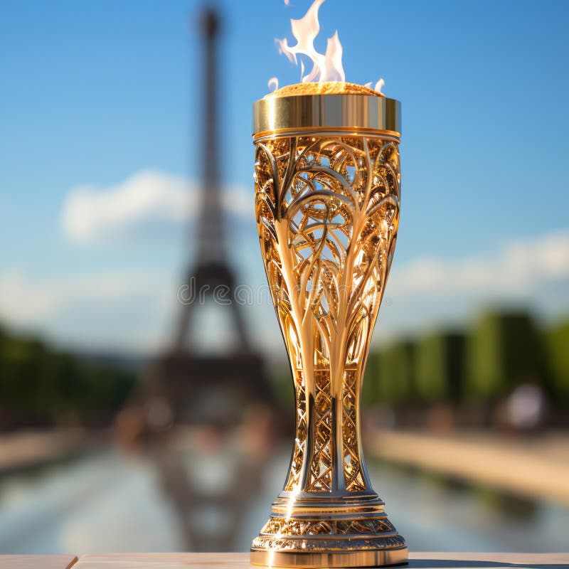 Olympic Flame in Front of Eiffel Tower, AI Generated Stock Illustration ...