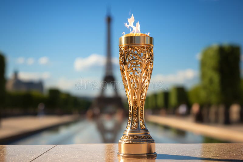Olympic Flame in Front of Eiffel Tower in Paris, AI Generated Editorial ...