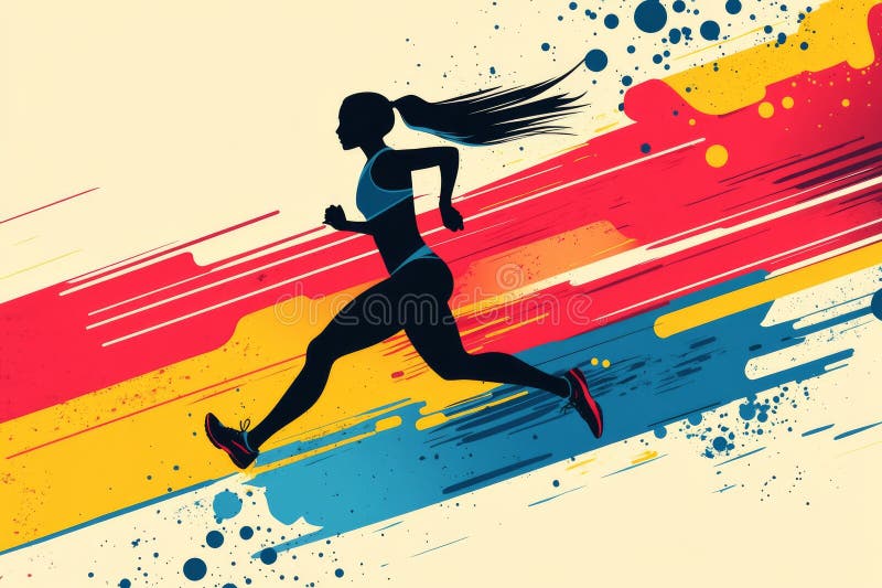 At the Olympic Games, a Female Runner Dashes Along the Running Track ...