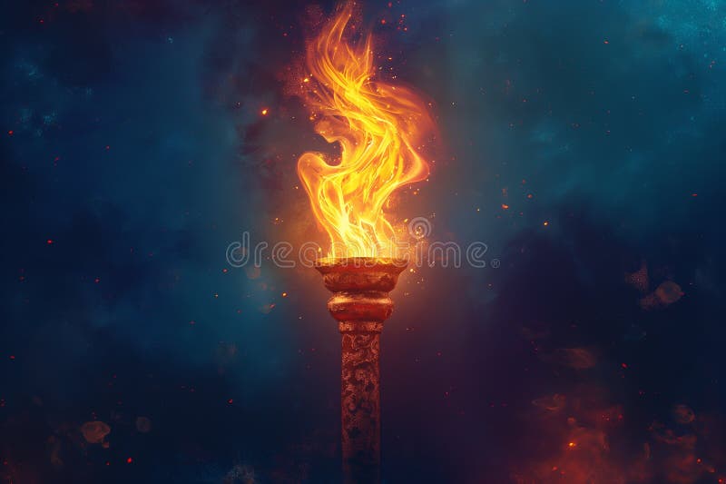 Olympic Games Torch with Flame on Dark Background Stock Illustration ...